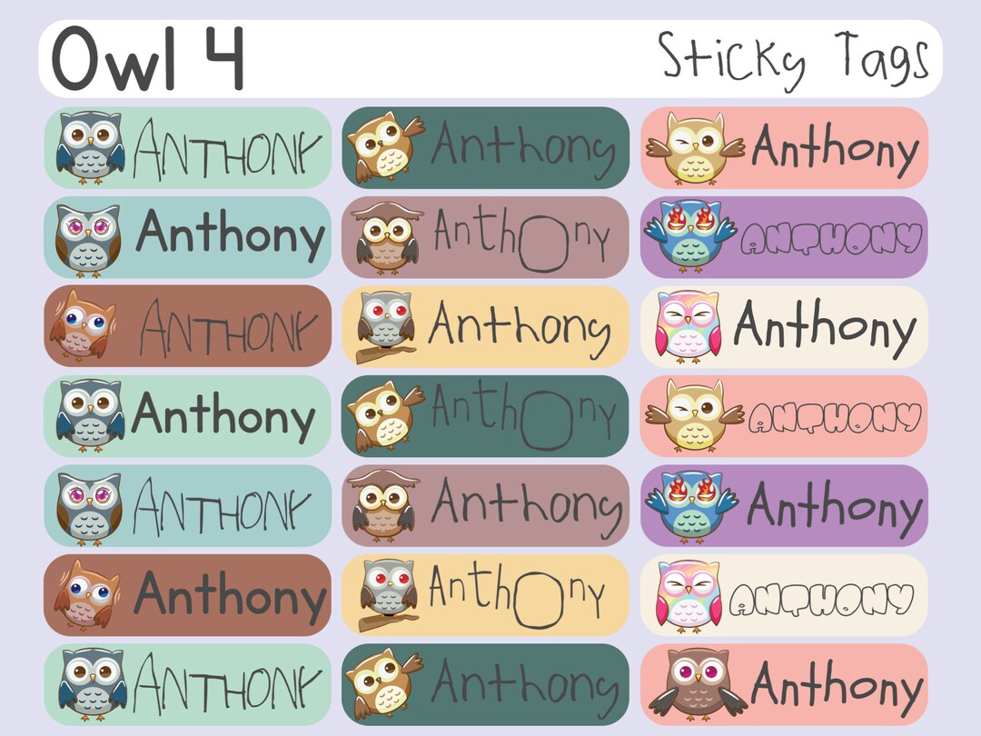 Personalized Owl Name Tag Labels - Waterproof Vinyl Stickers for Kids ...