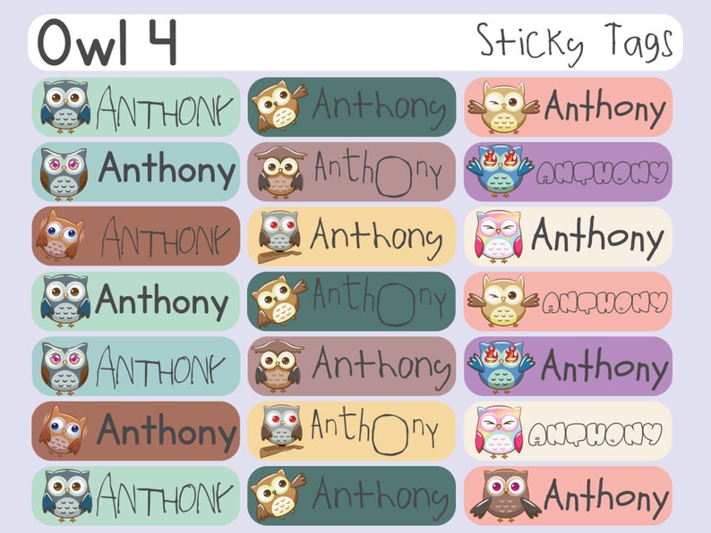 Personalized Owl Name Tag Labels - Waterproof Vinyl Stickers for Kids ...
