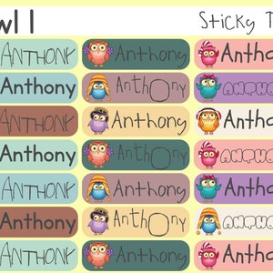 Personalized Owl Name Tag Labels - Waterproof Vinyl Stickers for Kids ...