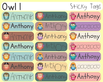 Adorable Owl Name Tag Labels Customizable Waterproof Vinyl Stickers for ...
