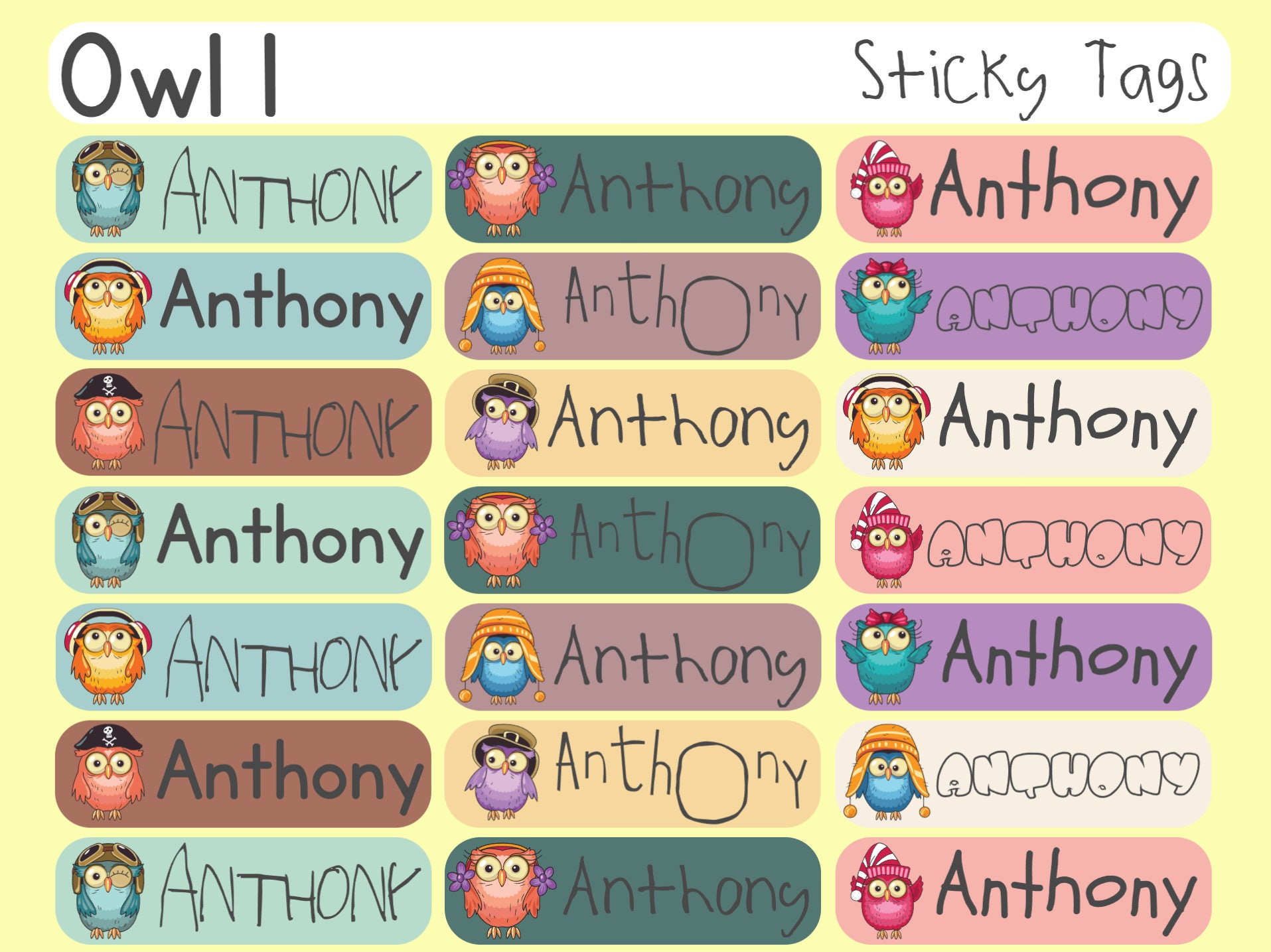 Personalized Owl Name Tag Labels - Waterproof Vinyl Stickers for Kids ...