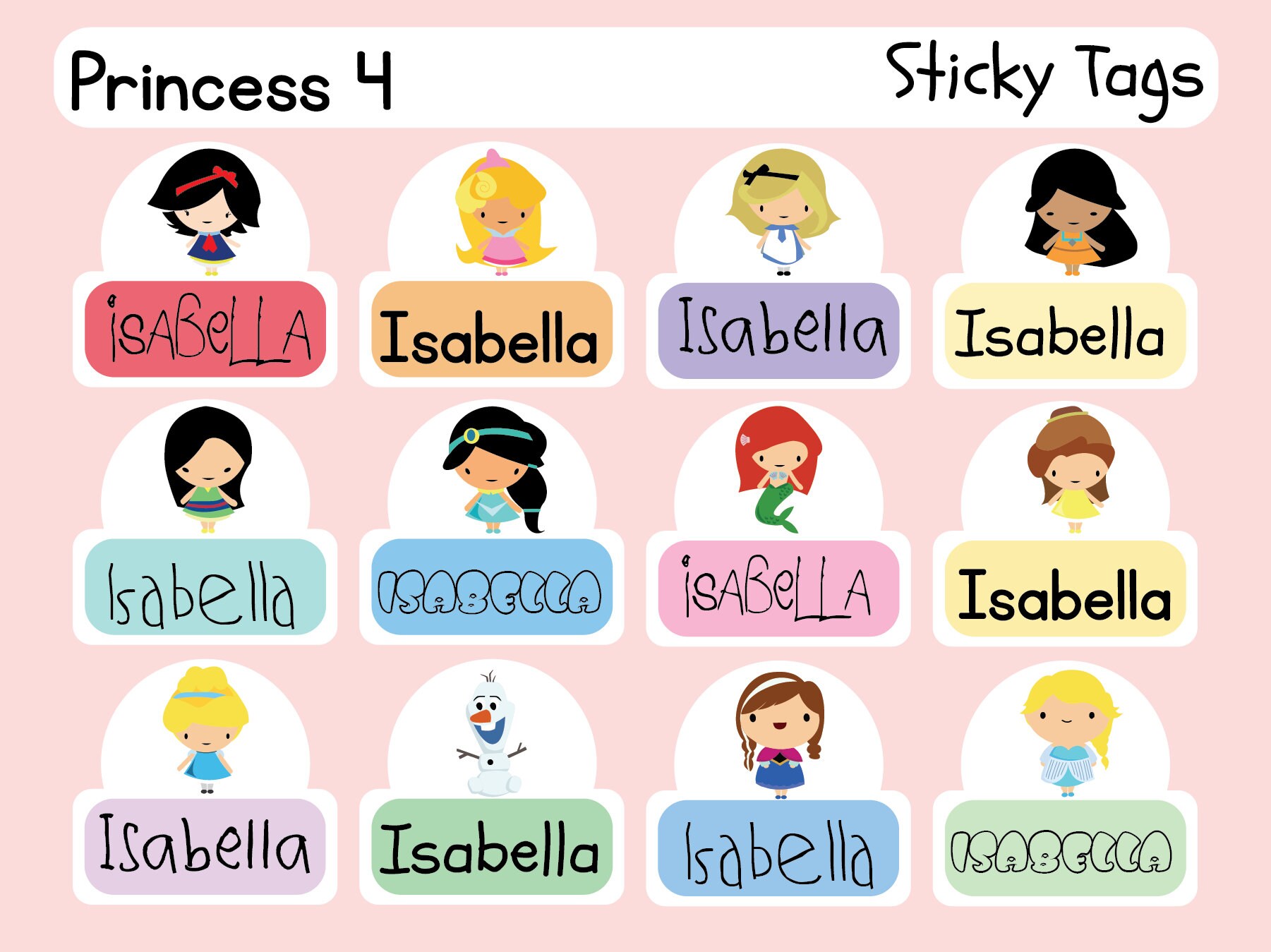 Personalized Princess Die Cut Name Stickers - Kids Name Tags - Daycare ...
