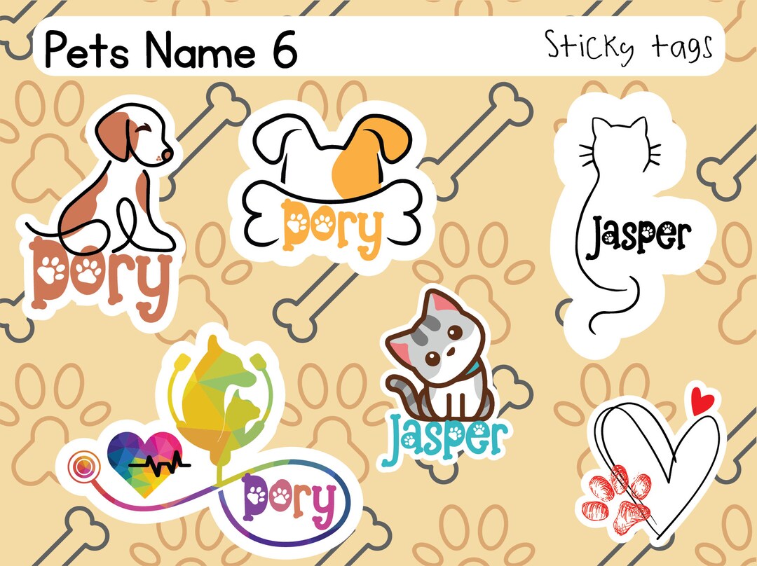 Personalized Pet Name Label Vinyl Sticker With Paw Print | Pet Decal ...