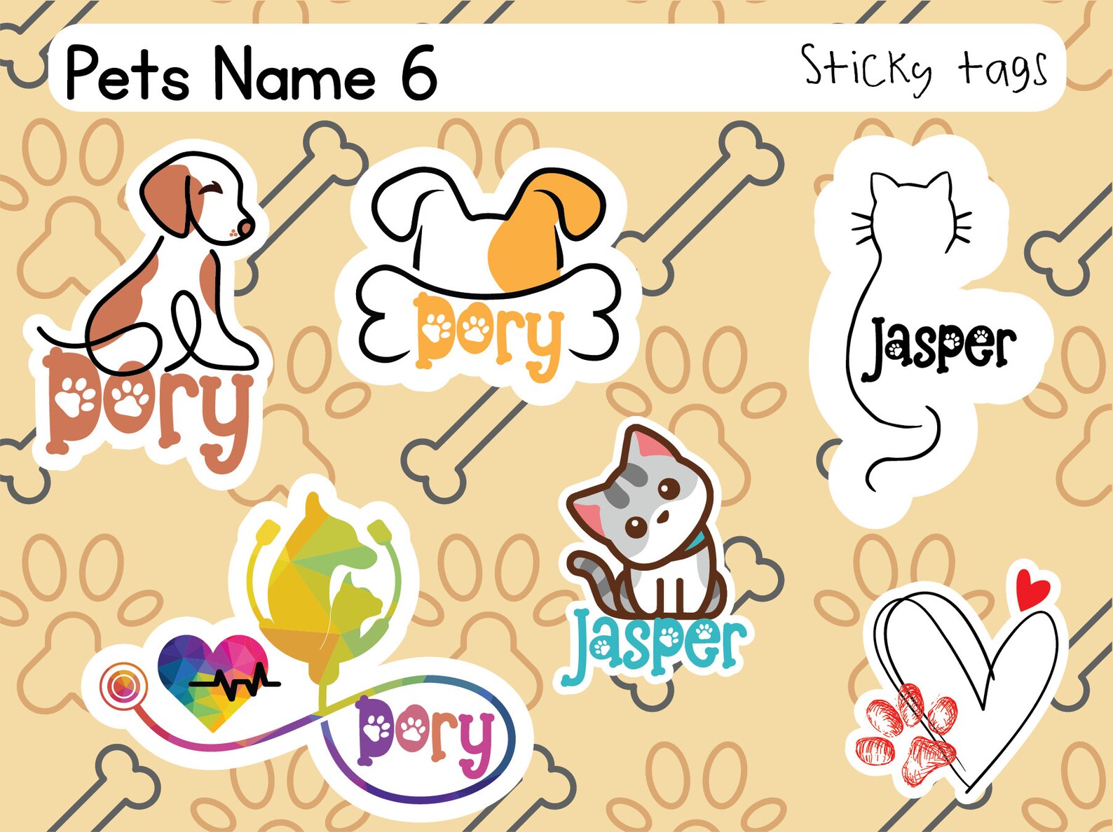 Personalized Pet Name Label Vinyl Sticker With Paw Print Pet Decal Pet ...