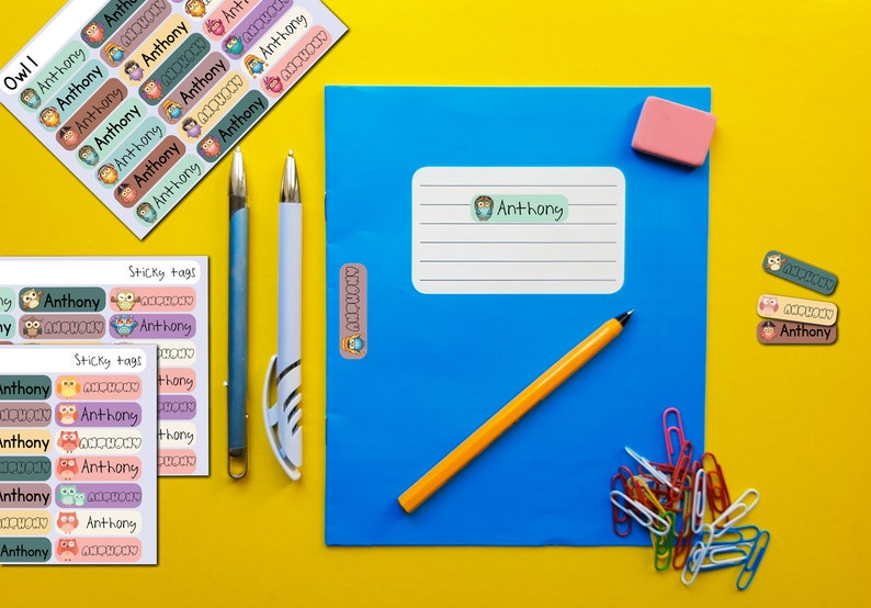 Personalized Owl Name Tag Labels - Waterproof Vinyl Stickers for Kids ...