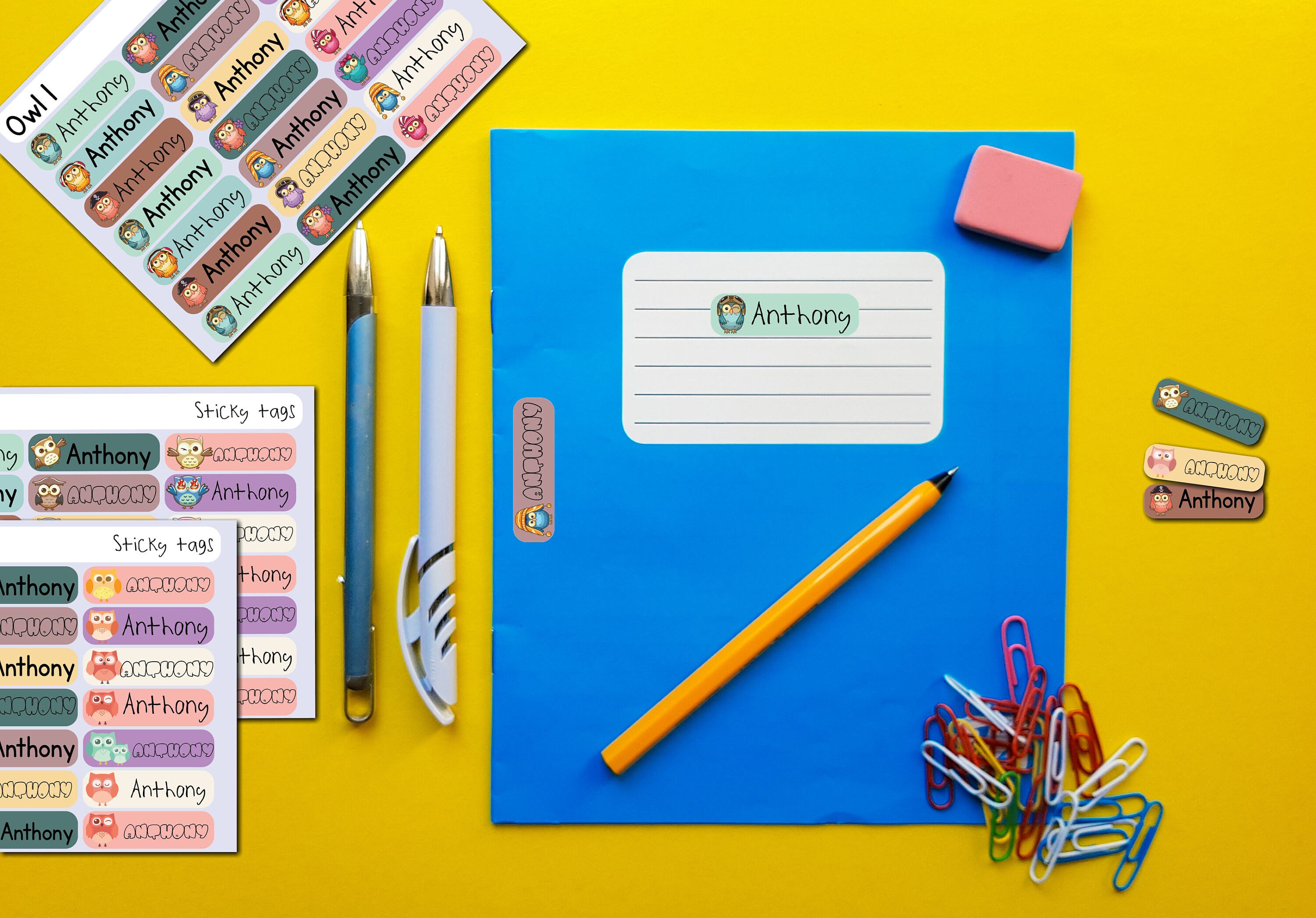 Personalized Owl Name Tag Labels - Waterproof Vinyl Stickers for Kids ...