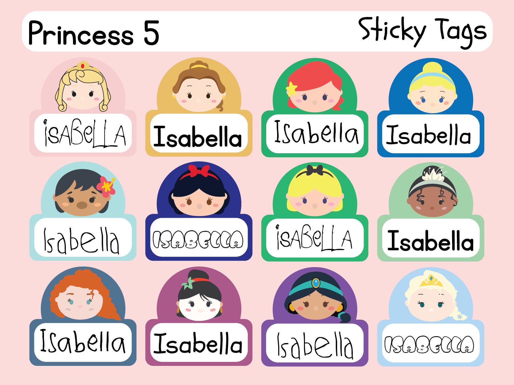 Personalized Princess Die Cut Name Stickers - Kids Name Tags - Daycare ...