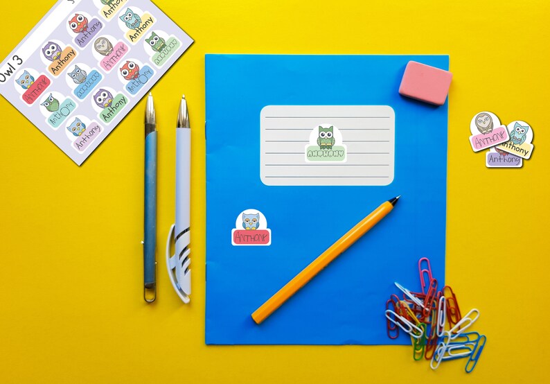 Adorable Owl Name Tag Labels - Customizable Waterproof Vinyl Stickers ...