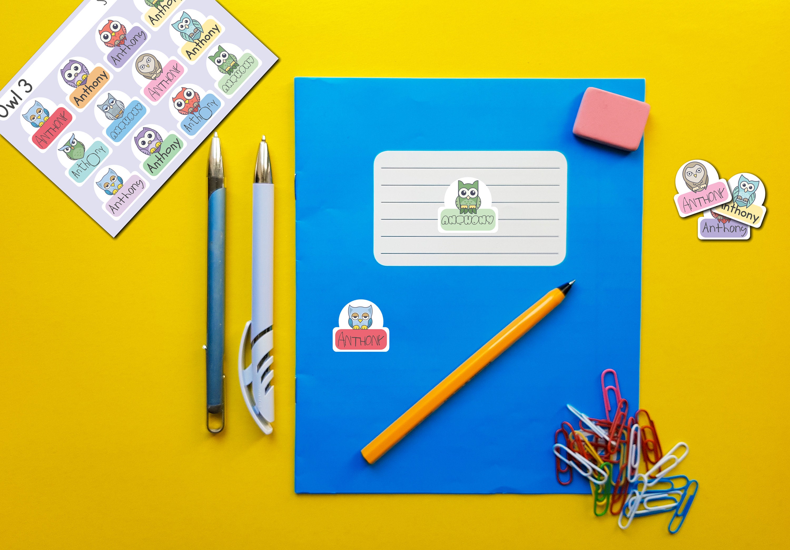 Adorable Owl Name Tag Labels - Customizable Waterproof Vinyl Stickers ...