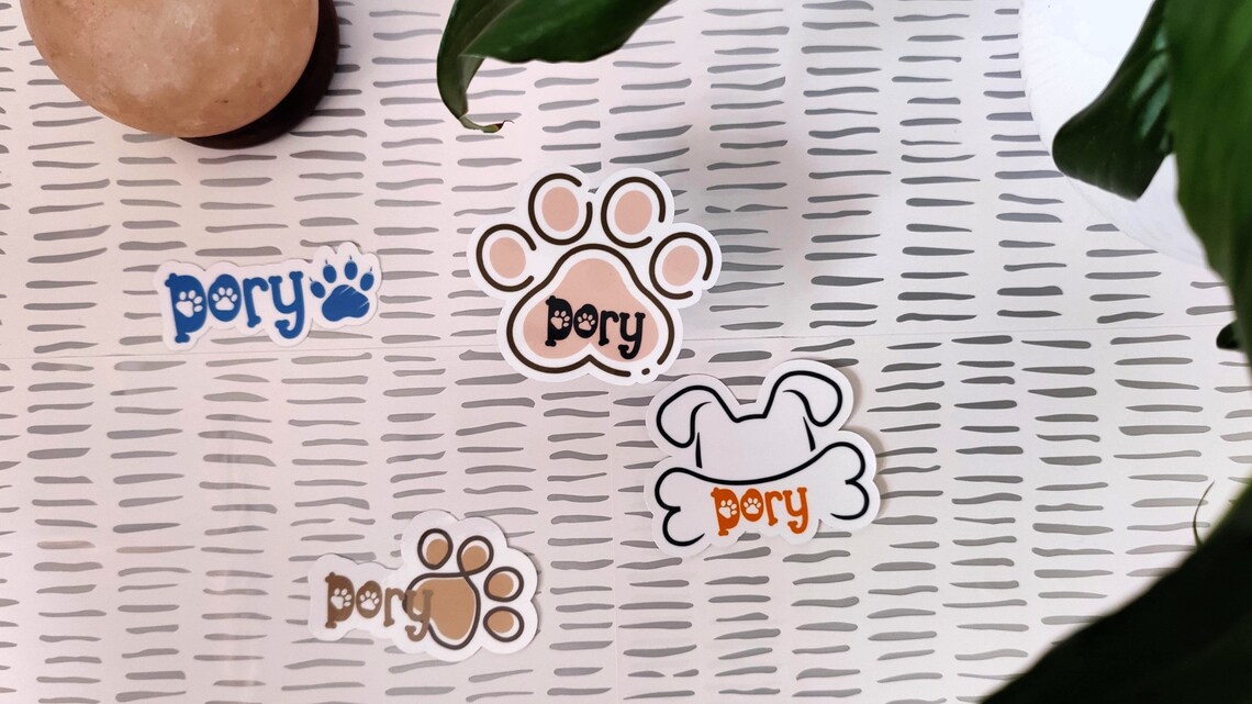 Personalized Pet Name Label Vinyl Sticker With Paw Print Pet Decal Pet ...