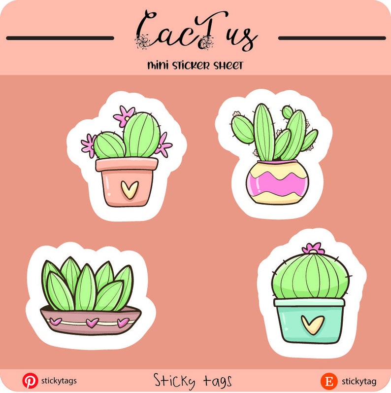 Mini Cactus Sticker Packs - Etsy