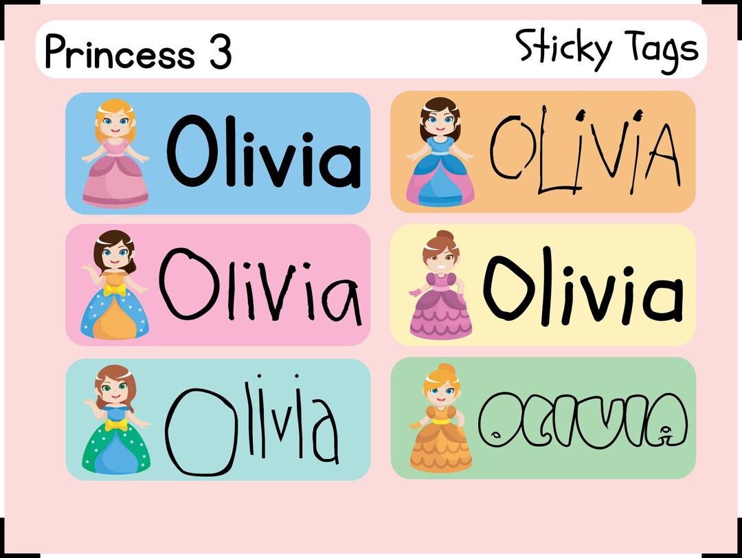 Princess Die Cut Name Stickers Kids Name Tags Daycare Labels Waterproof ...