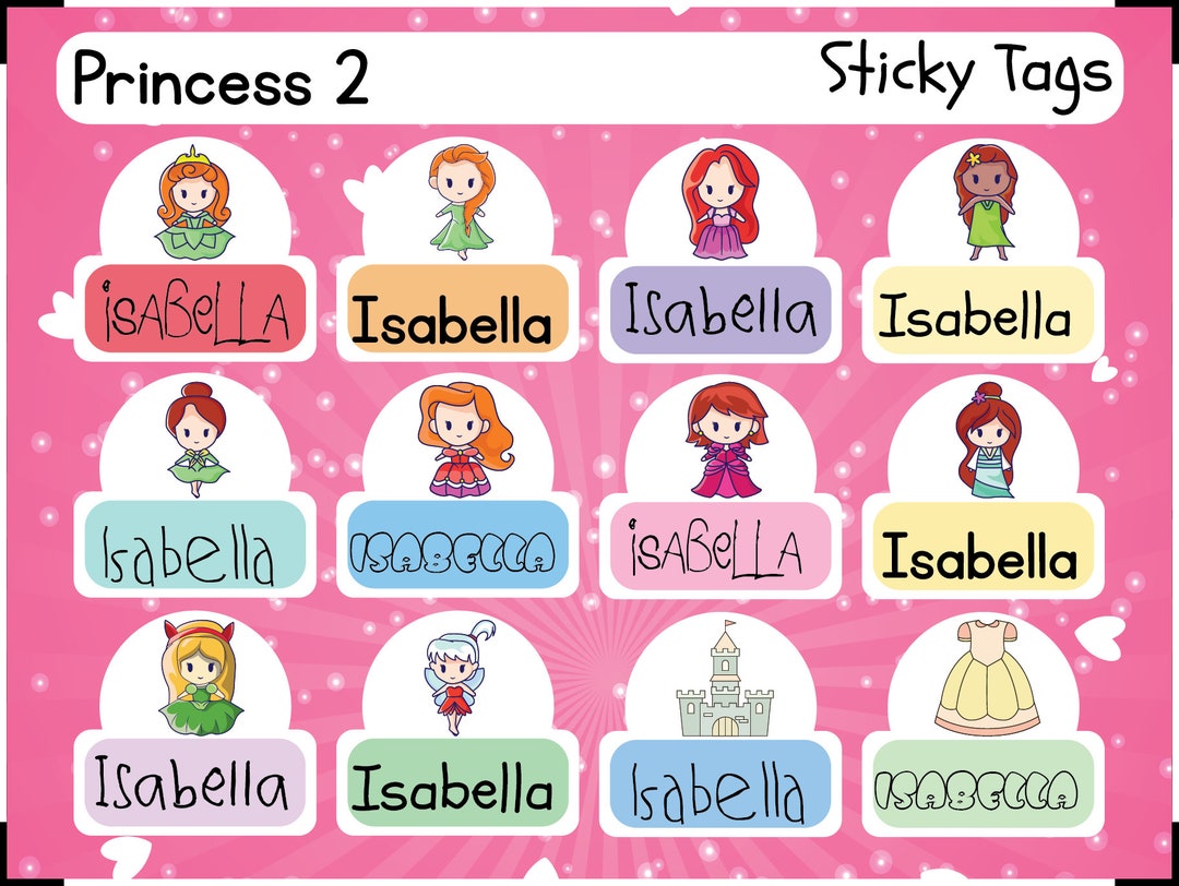 Princess Die Cut Name Stickers - Kids Name Tags - Daycare Labels ...