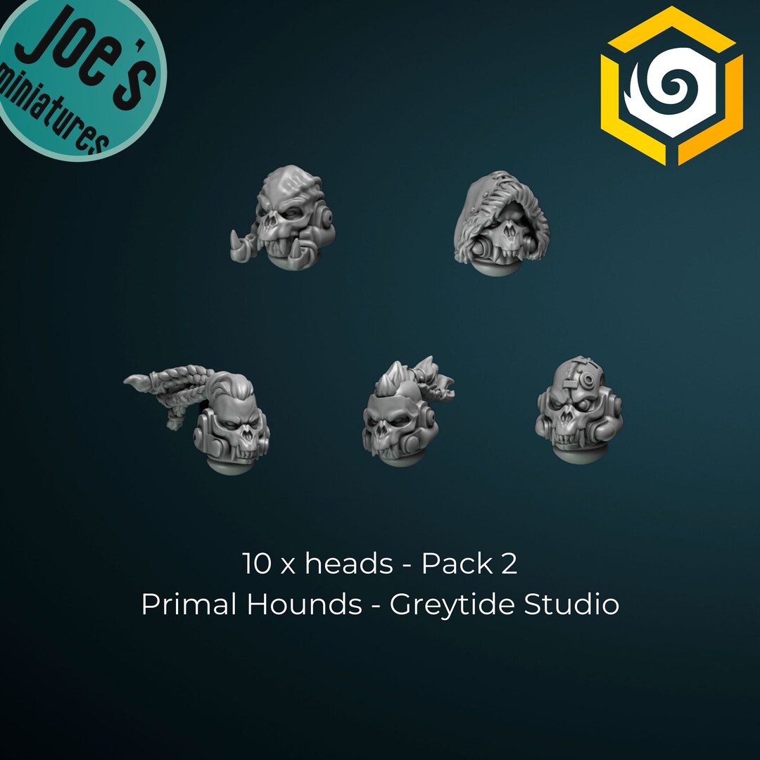 Heads X 10 - Pack 2 - Primal Hounds - Greytide Studios - Etsy