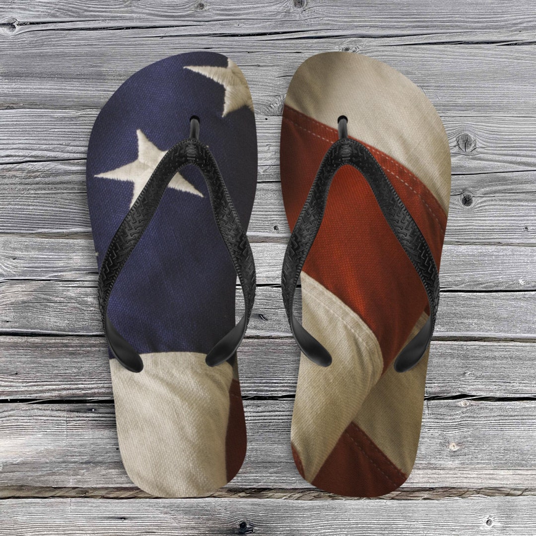 American Flag Patterned Flip Flops, Rustic USA Design, Red White and ...