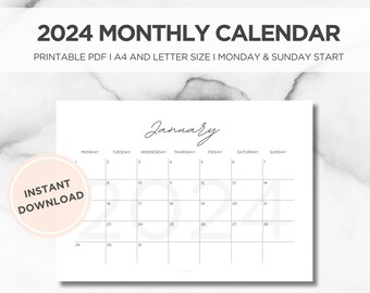 Printable Calendar 2024/2025, Monthly Planner 2024/2025, A4, A3 ...