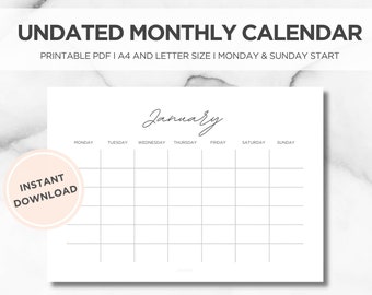 Printable Calendar 2024, Monthly Planner 2024, A4, Letter, Landscape ...
