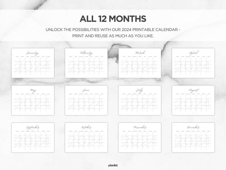 Printable Calendar 2024, Monthly Planner 2024, A4, Letter, Landscape ...