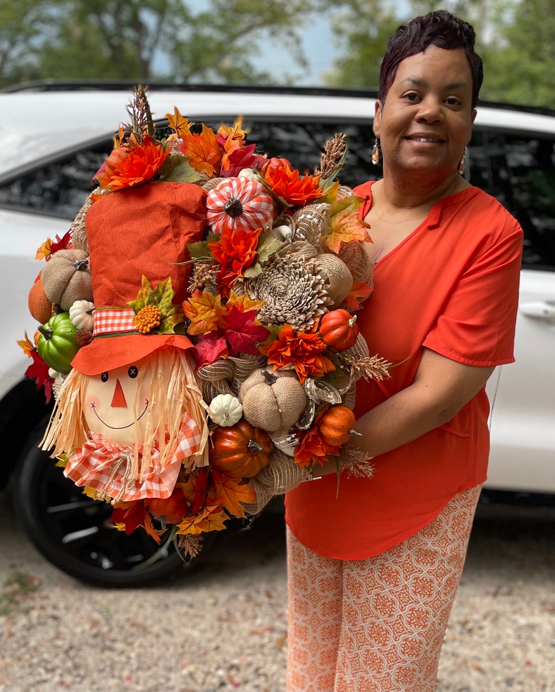 Orange Scarecrow Deco Mesh Wreath - Etsy