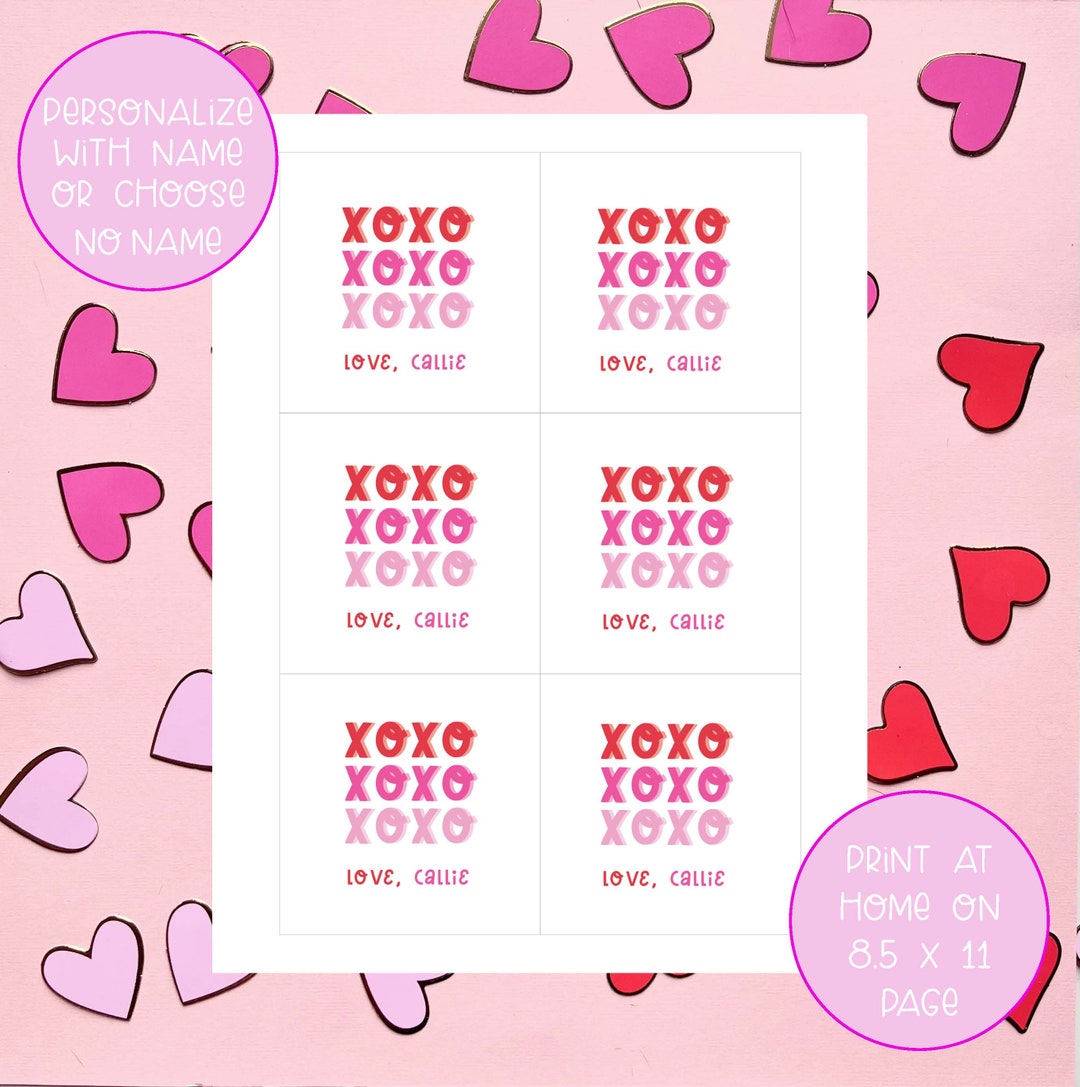 XOXO Valentine Printable Gift Tag, Valentine's Tag, Personalized/blank ...