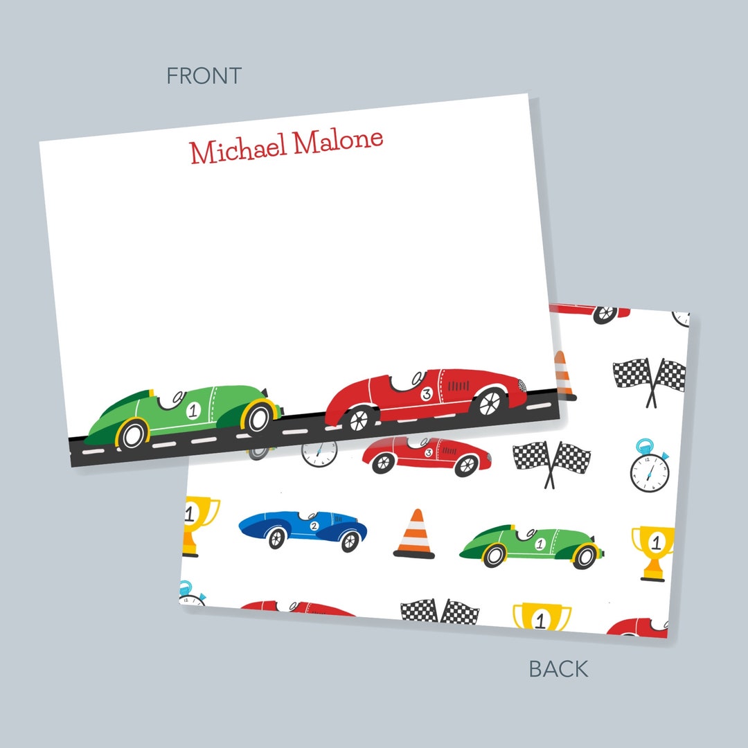 Race Car Thank You Note With Return Address Printed Envelopes, Birthday ...