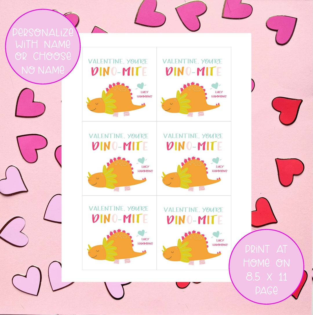 Girl Dinosaur Valentine Printable Gift Tag, Valentine's Tag ...