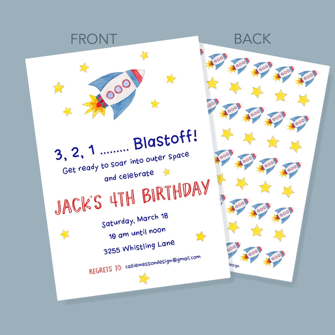 Outer Space Rocket Ship Birthday Invitation - Etsy