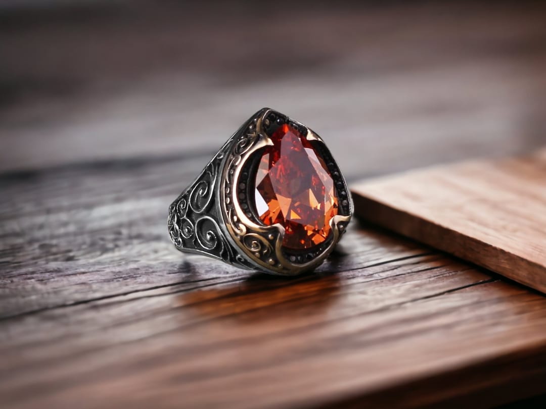 Quartz Drop Ring, Sterling Silver Men's Ring, Unique Design Ring ...