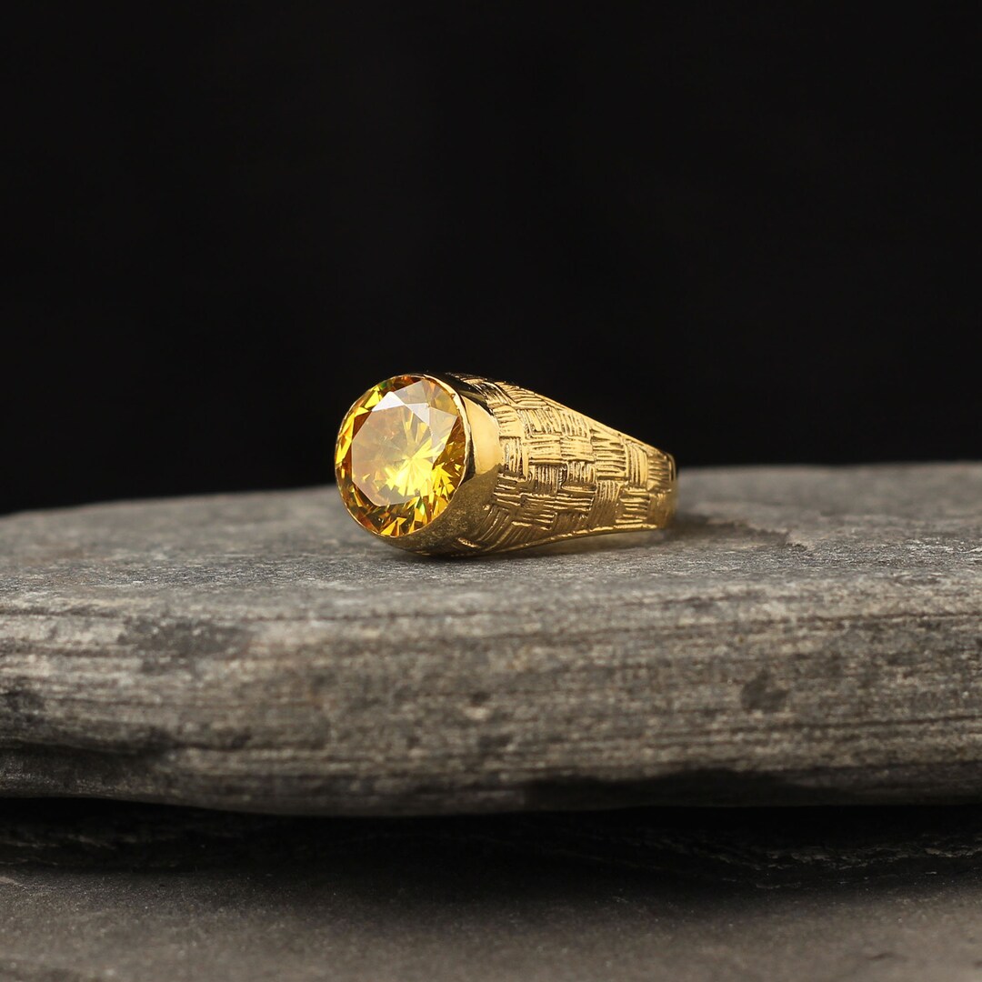 24K Gold Plated Citrine Ring, Handmade Silver Ring, Men's Silver Ring ...
