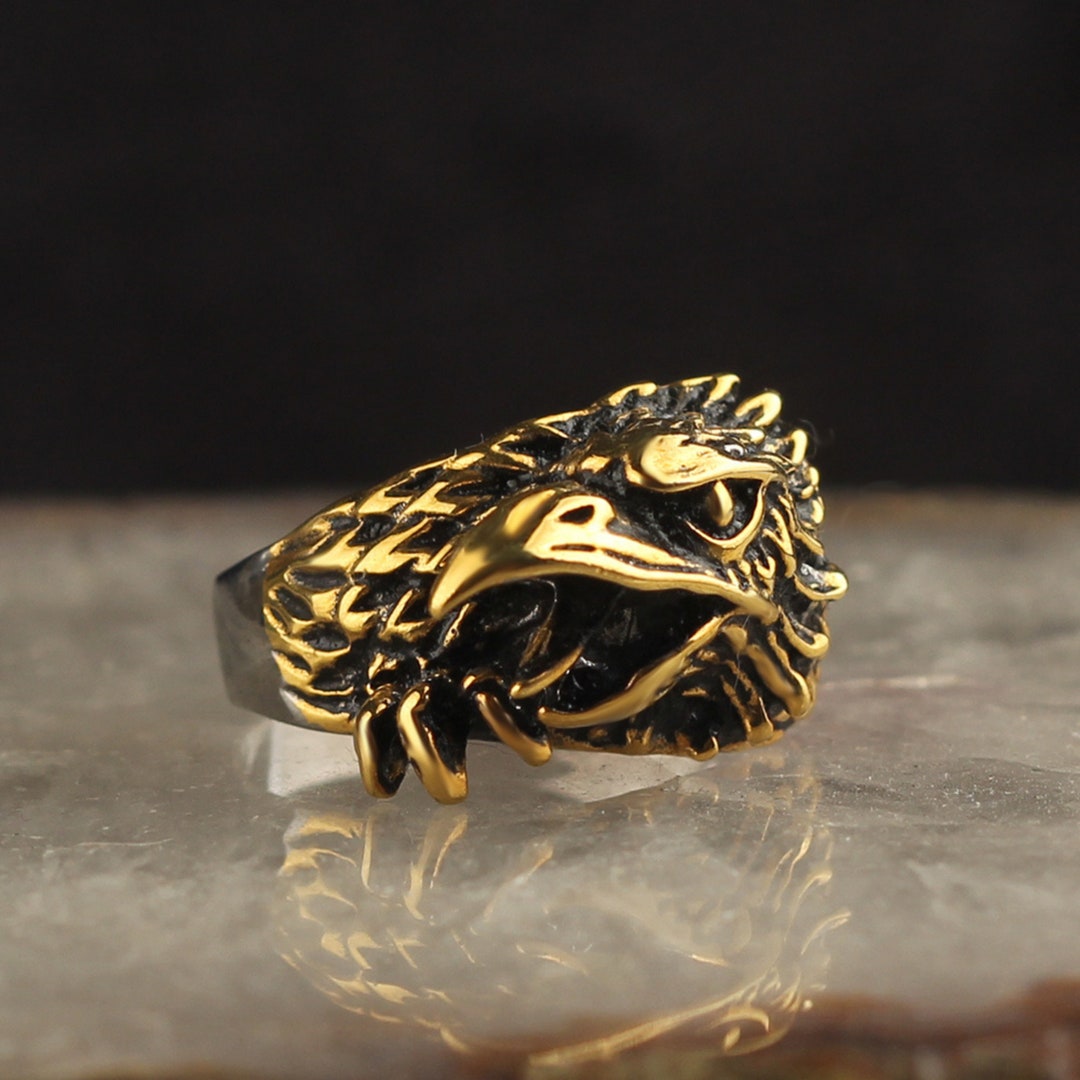 Gold Plated Eagle Head Ring Animal Ring Unique Man Ring - Etsy