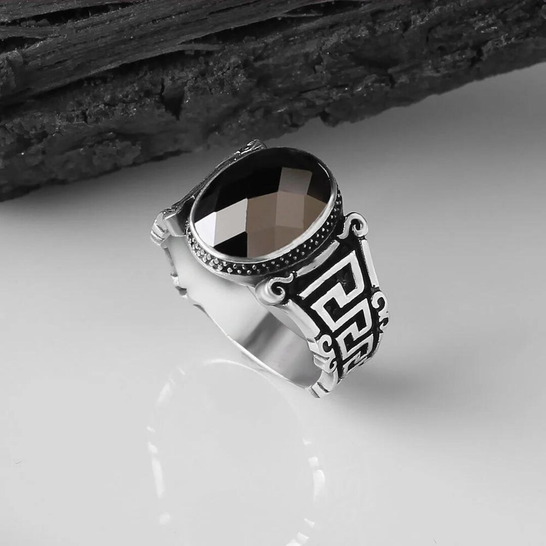 Black Zircon Ring, Men Silver Ring, Gift for Him, Handmade Men Ring ...