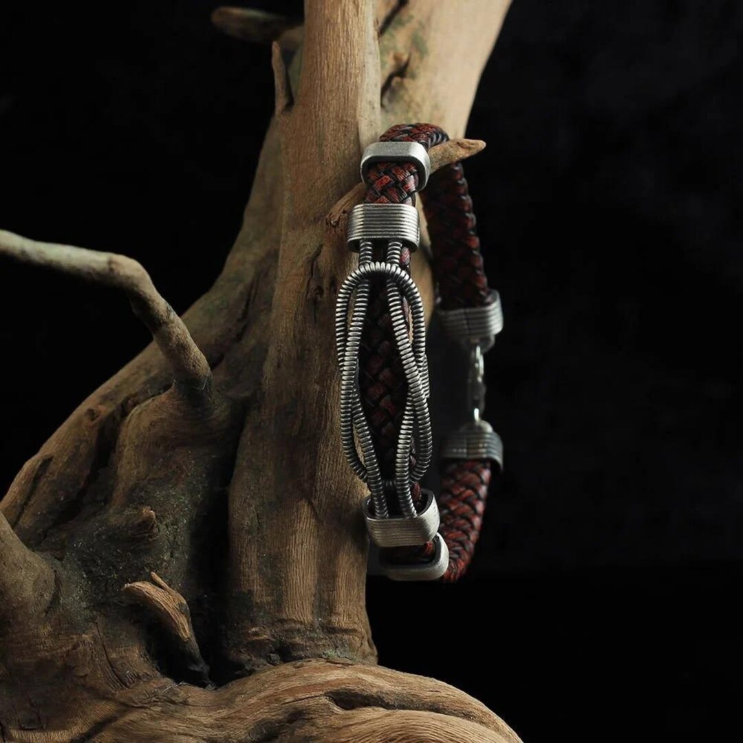 Knitted Silver Bracelet, Leather Bracelet, Boho & Hippie Bracalet, Handmade Bracalet, Gift for ...