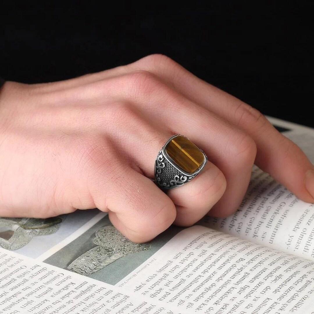 Tiger's Eye Ring, Handmade Men Ring, Men Silver Ring, Mens Silver ...