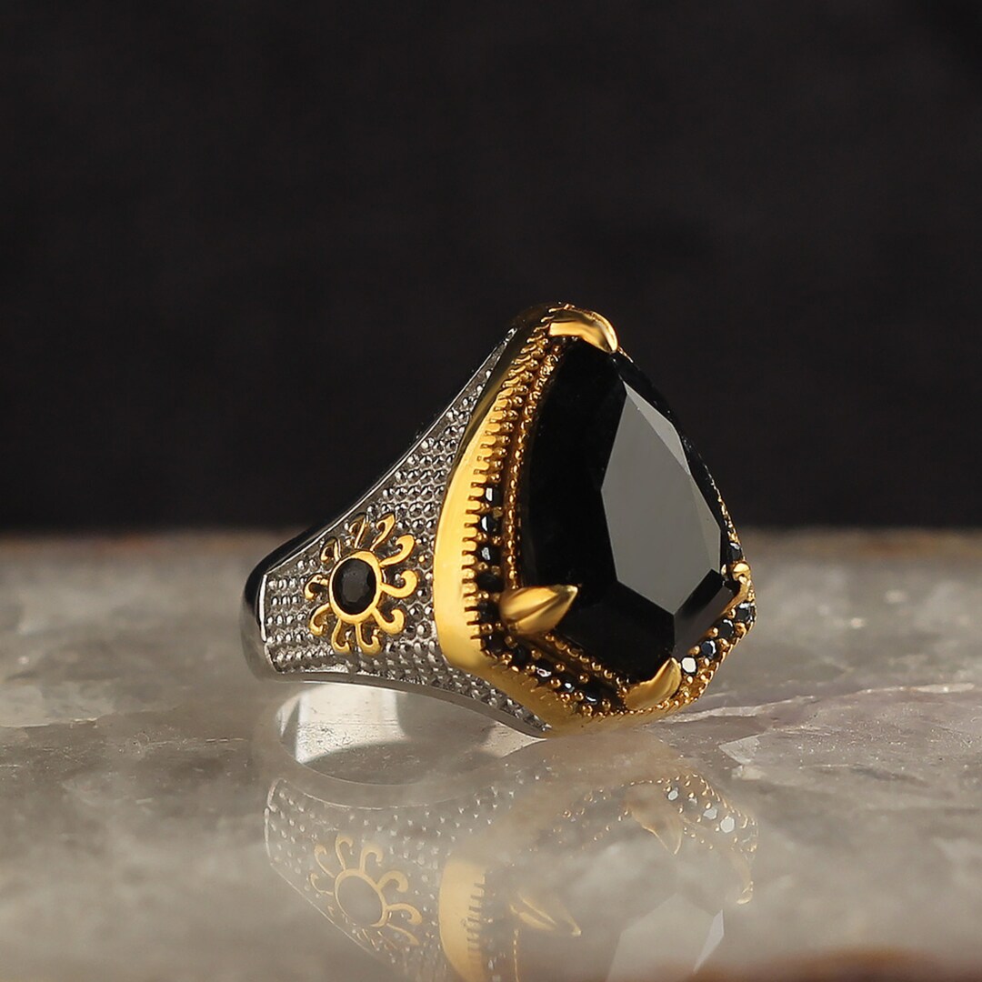 Gold Plated Zircon Ring, Luxury Men's Accessory, Sterling Silver Ring ...