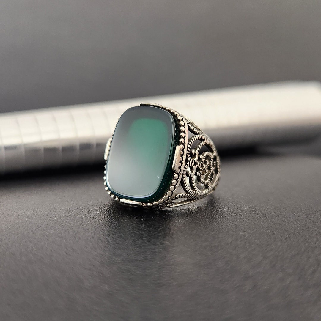 Men's Silver Agate Ring, Gemstone Ring for Him, Ottoman Ring, Man Ring ...