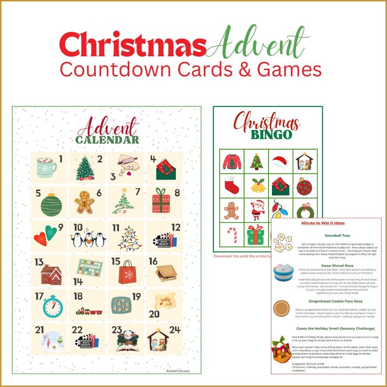 Printable Christmas Advent Calendar Countdown | 24 Fun Family ...