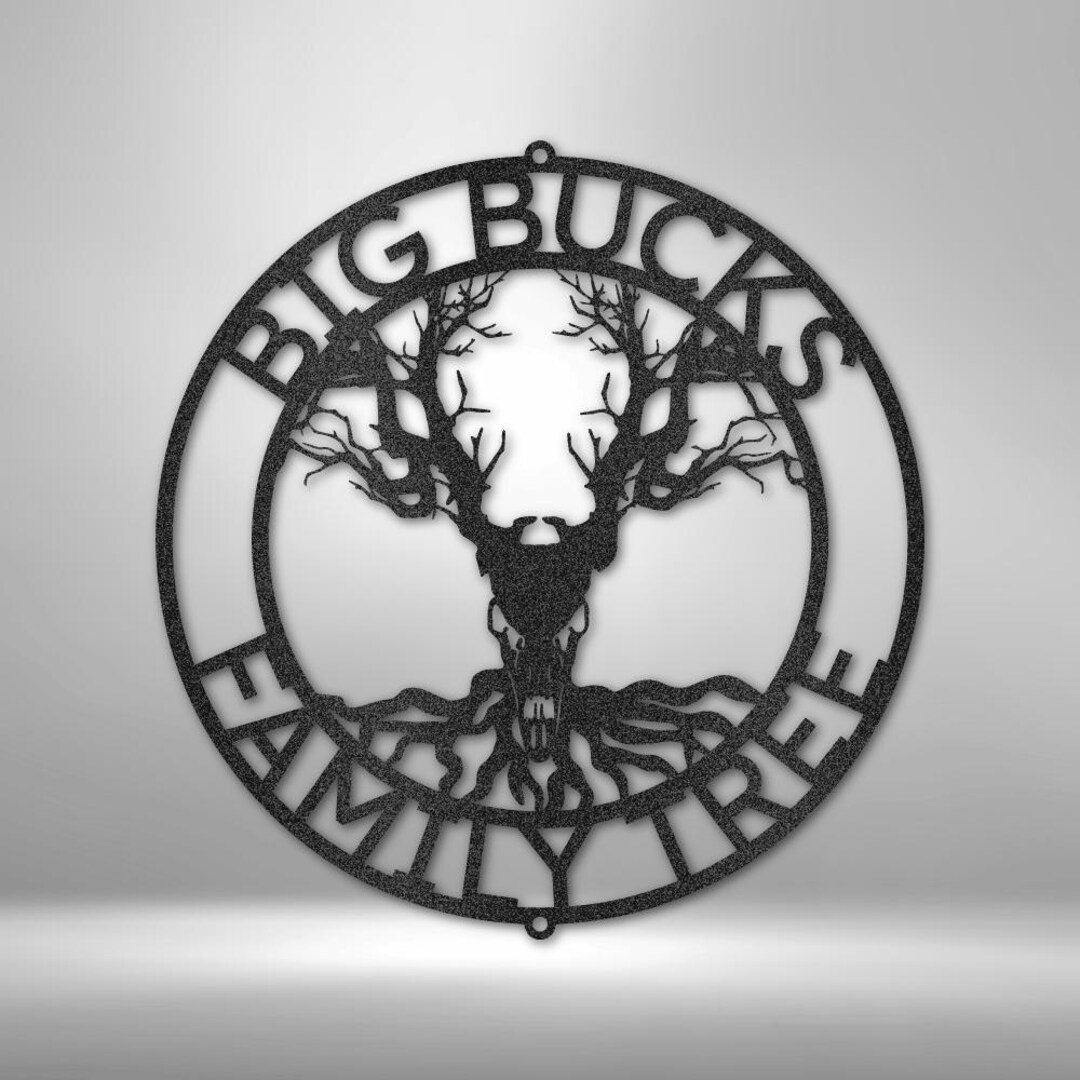 Custom Deer Skull Tree Metal Wall Sign – Personalized Text | Rustic ...