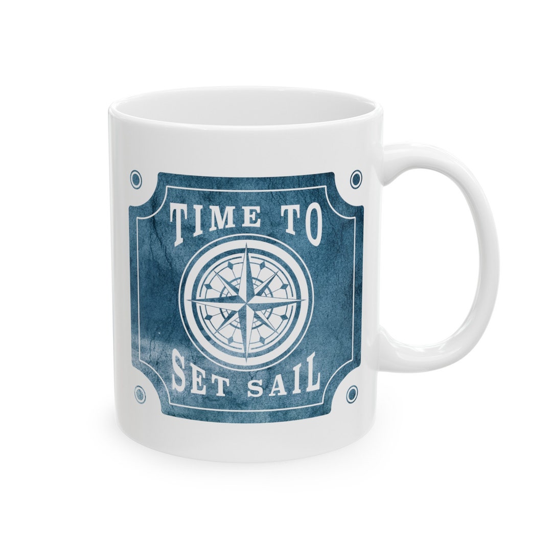 Nautical Compass Rose Mug, Vintage Style Maritime Gift for Captain ...