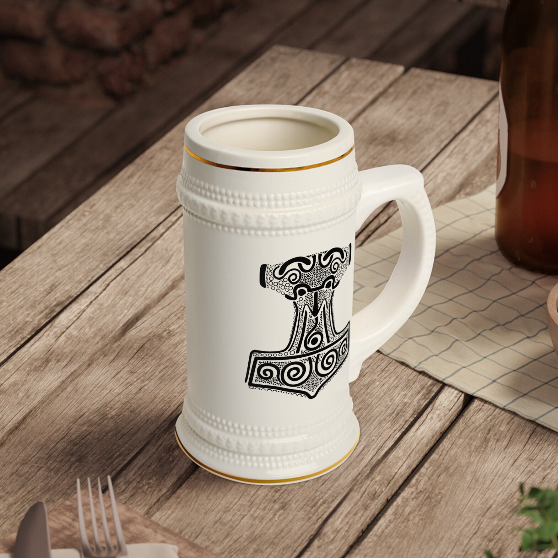 Mjolnir Viking Beer Mug, Thor Hammer Mead Tankard, Norse Mythology ...