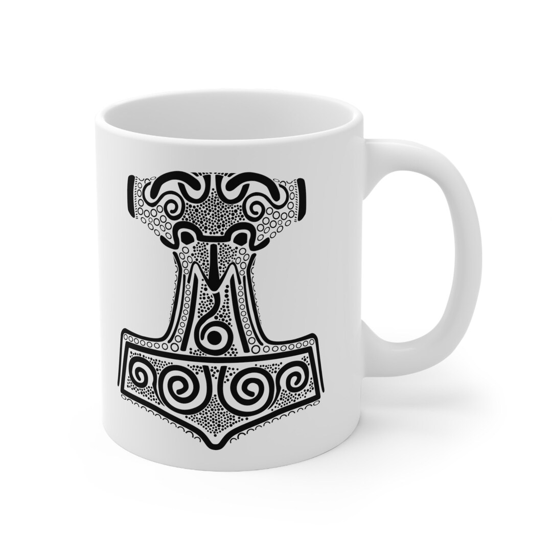 Mjolnir Viking Coffee Mug, Thor Hammer Mead Cup, Norse Mythology Nordic ...