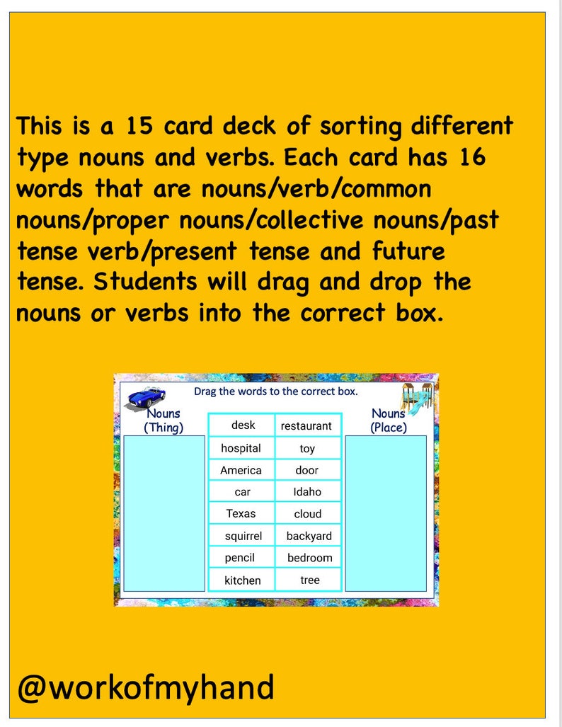 Noun, Verb Drag and Drop Sort Boom Cards - Etsy