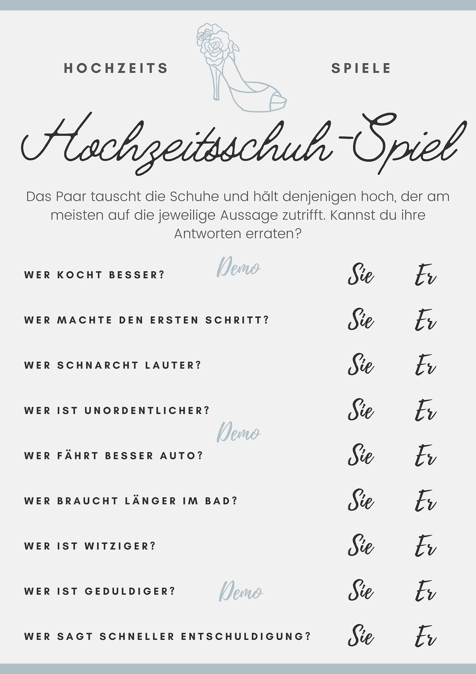 Schuhspiel Hochzeit Fragen Lustig