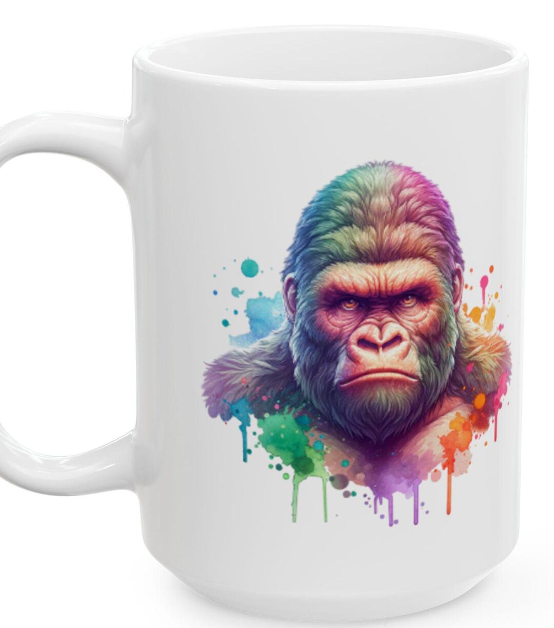 Colorful Ape Ceramic Mug, Paint Splattered Jungle Animal Coffee Cup ...