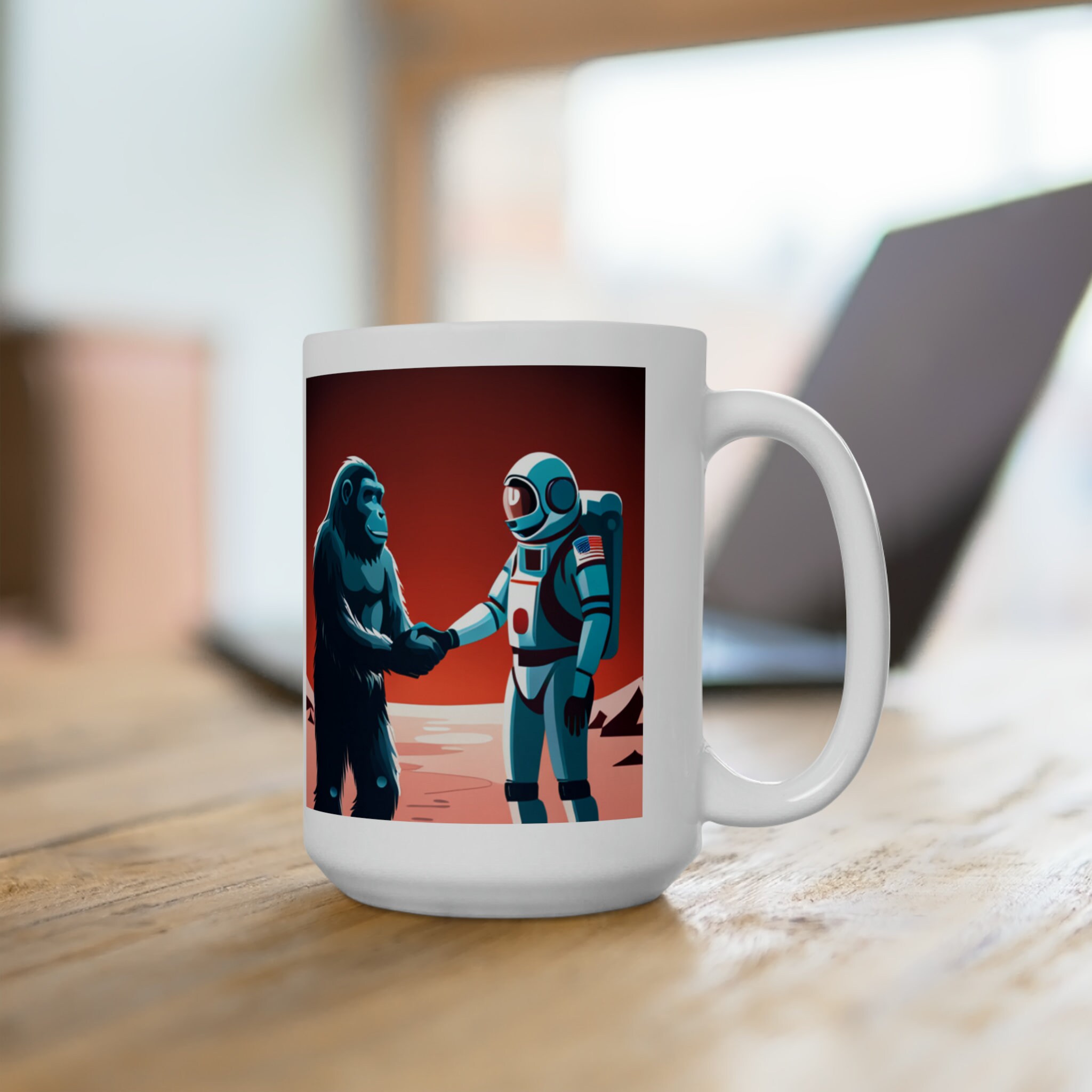 Ape and Astronaut - Ceramic Mug 15oz - Space Planets Animals Graphic AI ...