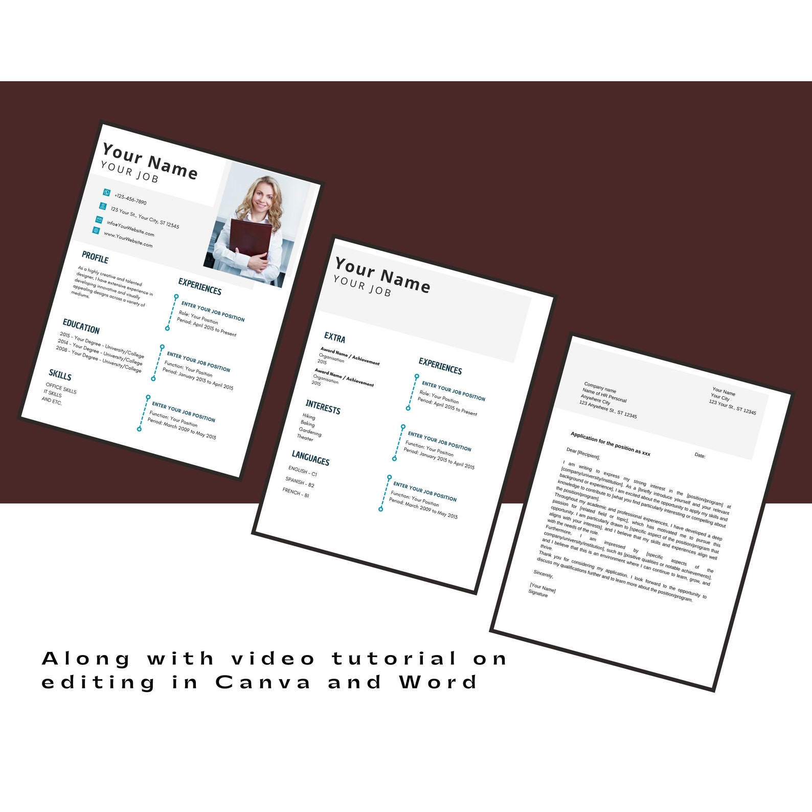 Resume CV Editable Template Canva Modern Resume Template - Etsy