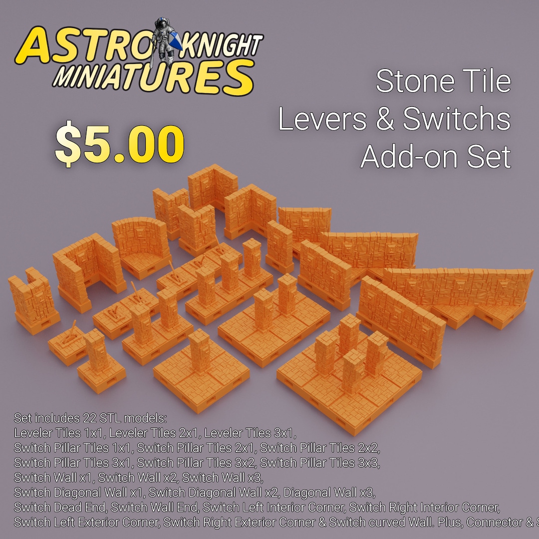 Dungeon Tile Terrain Stone Levers & Switches Add-on STL Models for 3D ...