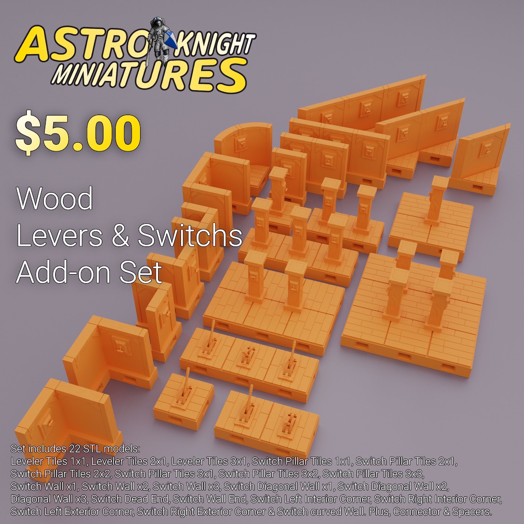 Dungeon Tile Terrain Wood Levers & Switches Add-on STL Models for 3D ...