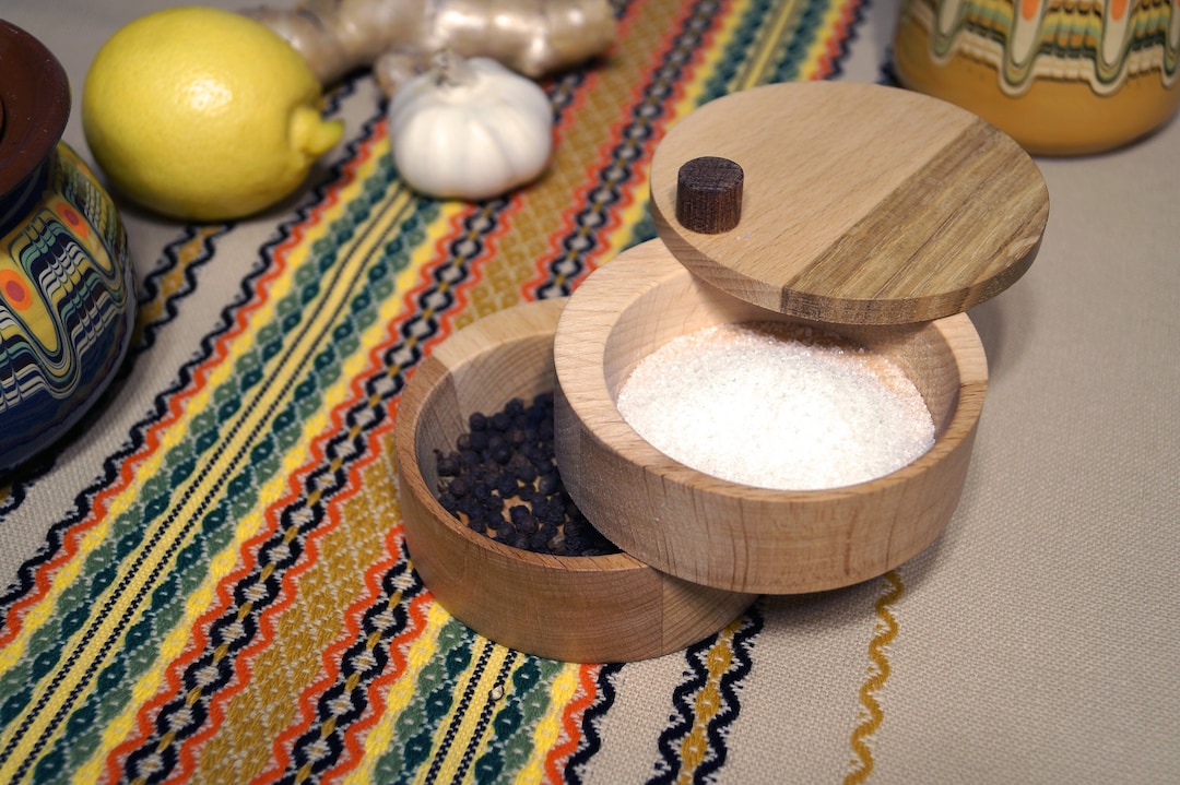Wooden Salt and Pepper Cellar: Pivoting Lid Spice Container - Etsy
