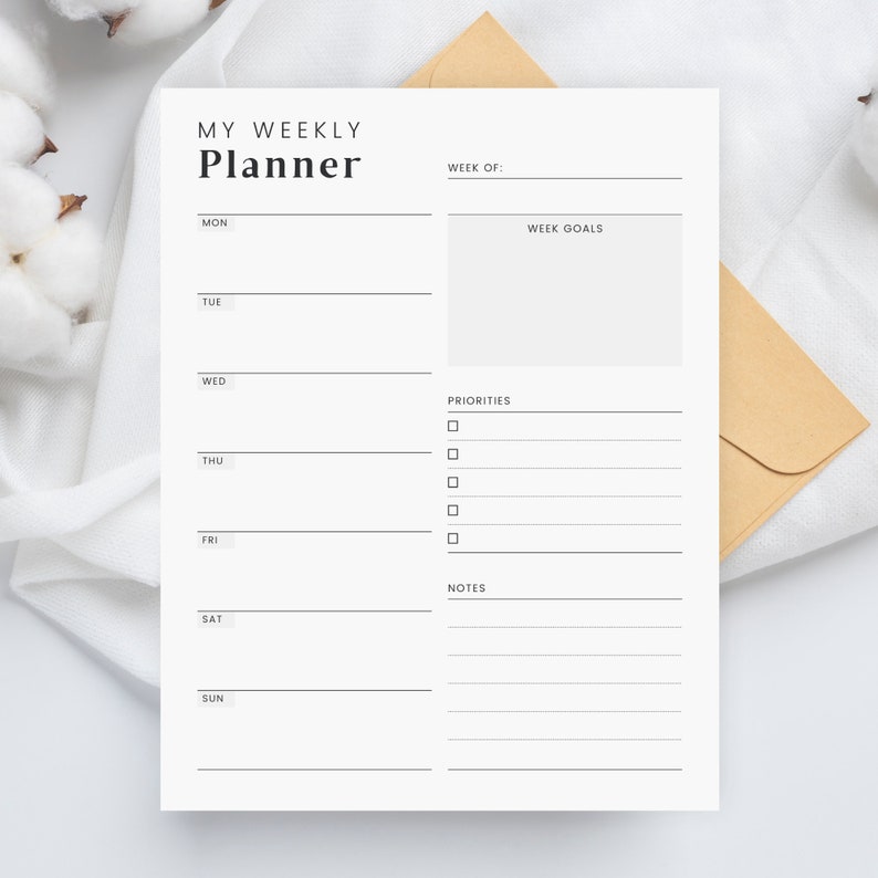 Weekly to Do List Printable, Minimalist Weekly Planner Week on One Page ...