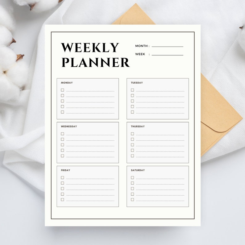 Weekly to Do List Printable, Minimalist Weekly Planner Week on One Page ...